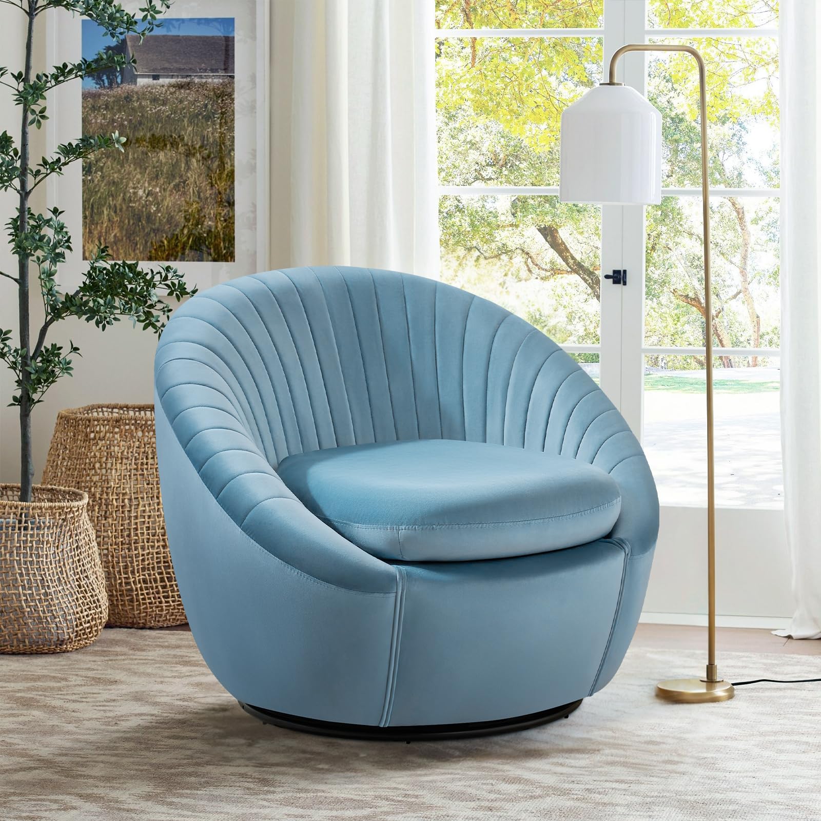 Furniliving Swivel Accent Chair, Modern Luxury Velvet Shell Swivel ...