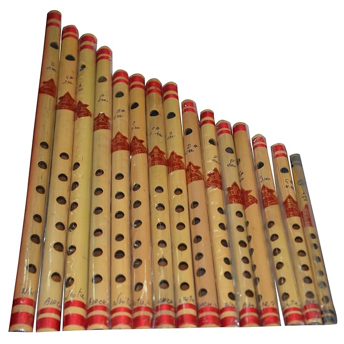 DronaIndia Musical Instrument Bansuri Transverse Bamboo Flute Set of 13 ...