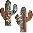 Amazon.com: Putuo 2pcs Wood Cactus Art Boho Western Wall Decor ...
