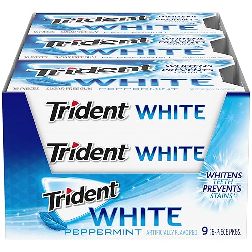 Trident White Peppermint Sugar-Free Chewing Gum, 9 Packs of 16 Pieces ...