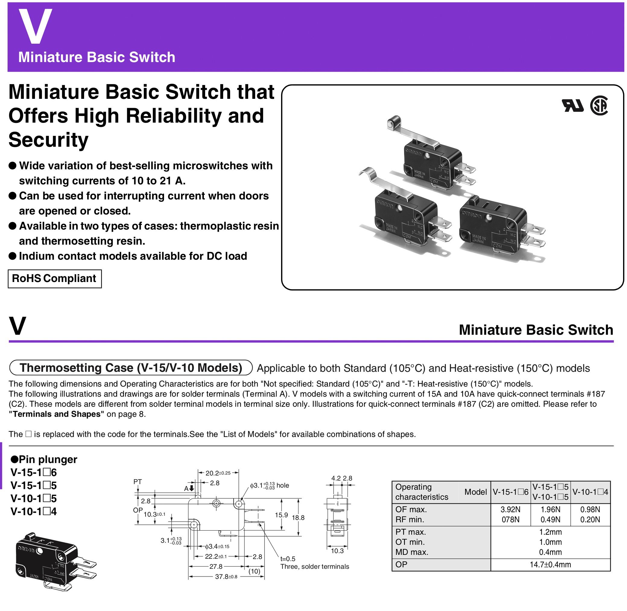Mua Omron Micro Limit Switch V-15-1C25 15A 125/250VAC #E66D (Pack of 2) trên Amazon Mỹ chính ...