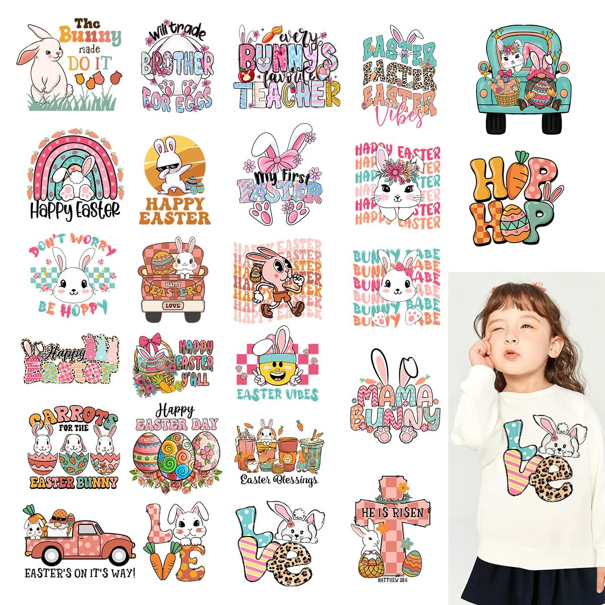 Vmonke Easter Iron on Transfers Cute Patches Decals Appliques Bunny Egg ...