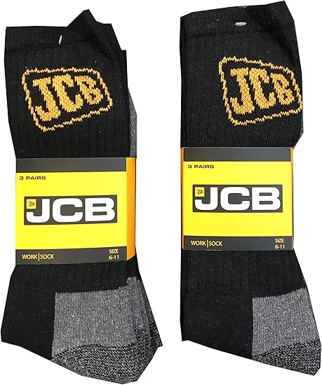 MENS 6 PACK JCB WORK SOCKS SIZE 6-11 THICK BLACK AND GREY REINFORCED ...