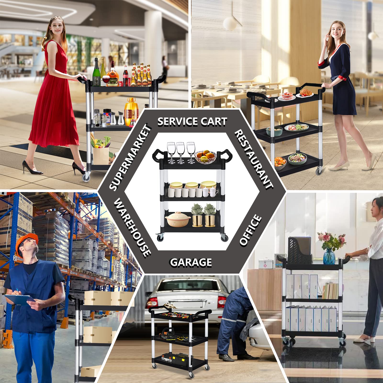 Mua PELOEMNS Plastic Utility Carts with Wheels, Heavy Duty 510lbs Capacity Rolling Service Cart ...