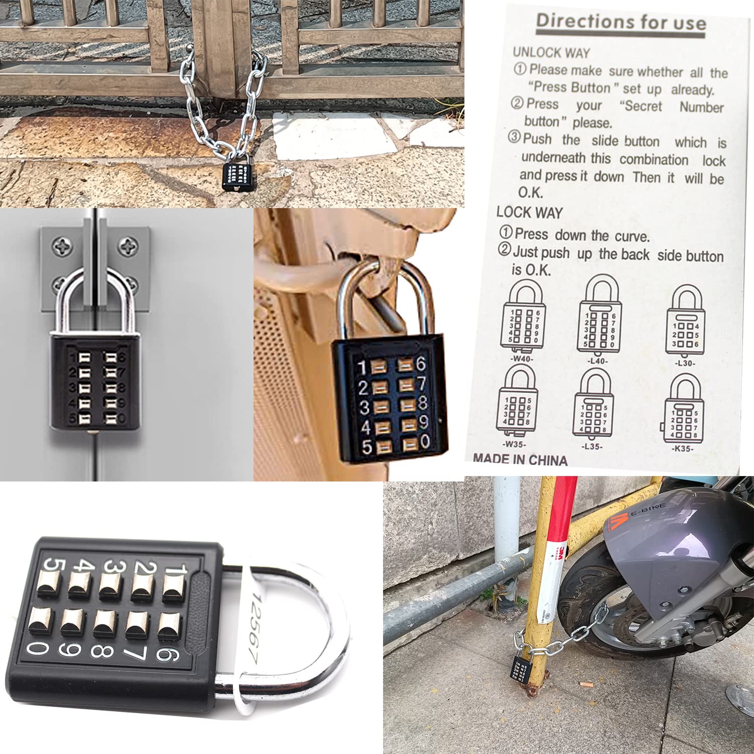 Push Button Combination Lock 10 Push Button Combination Padlock, 5 ...