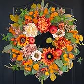 Amazon.com: 24 Inch Fall Wreath for Front Door - Autumn Wreath with ...