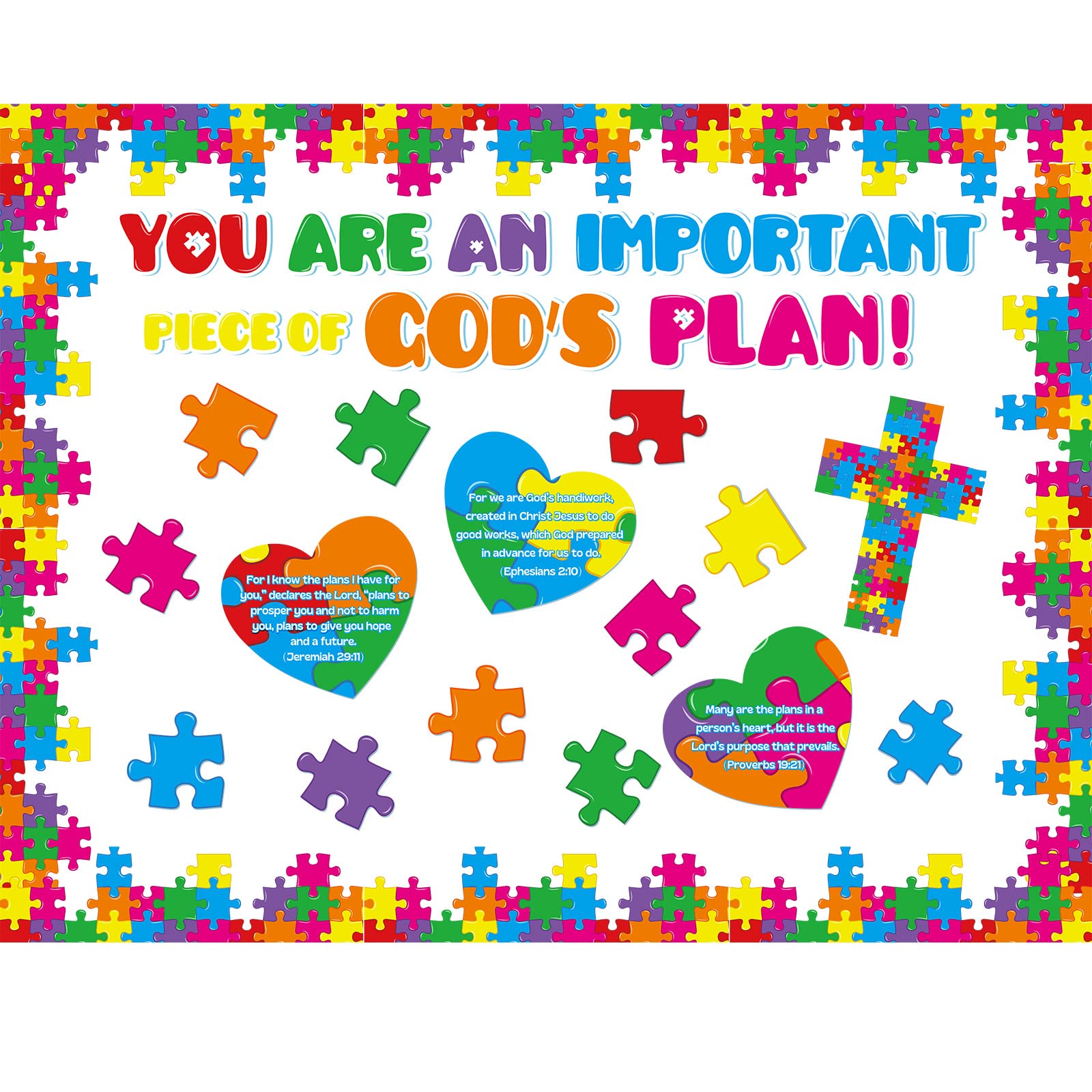 57 Pcs Puzzle Christian Bulletin Board Sets Piece of God's Plan Sunday ...