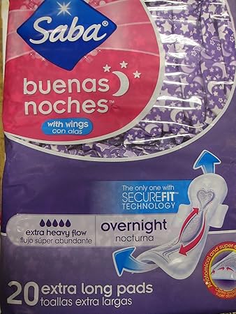Amazon.com: Saba Overnight Extra Heavy, Extra Long with Wings, 20 Pads ...