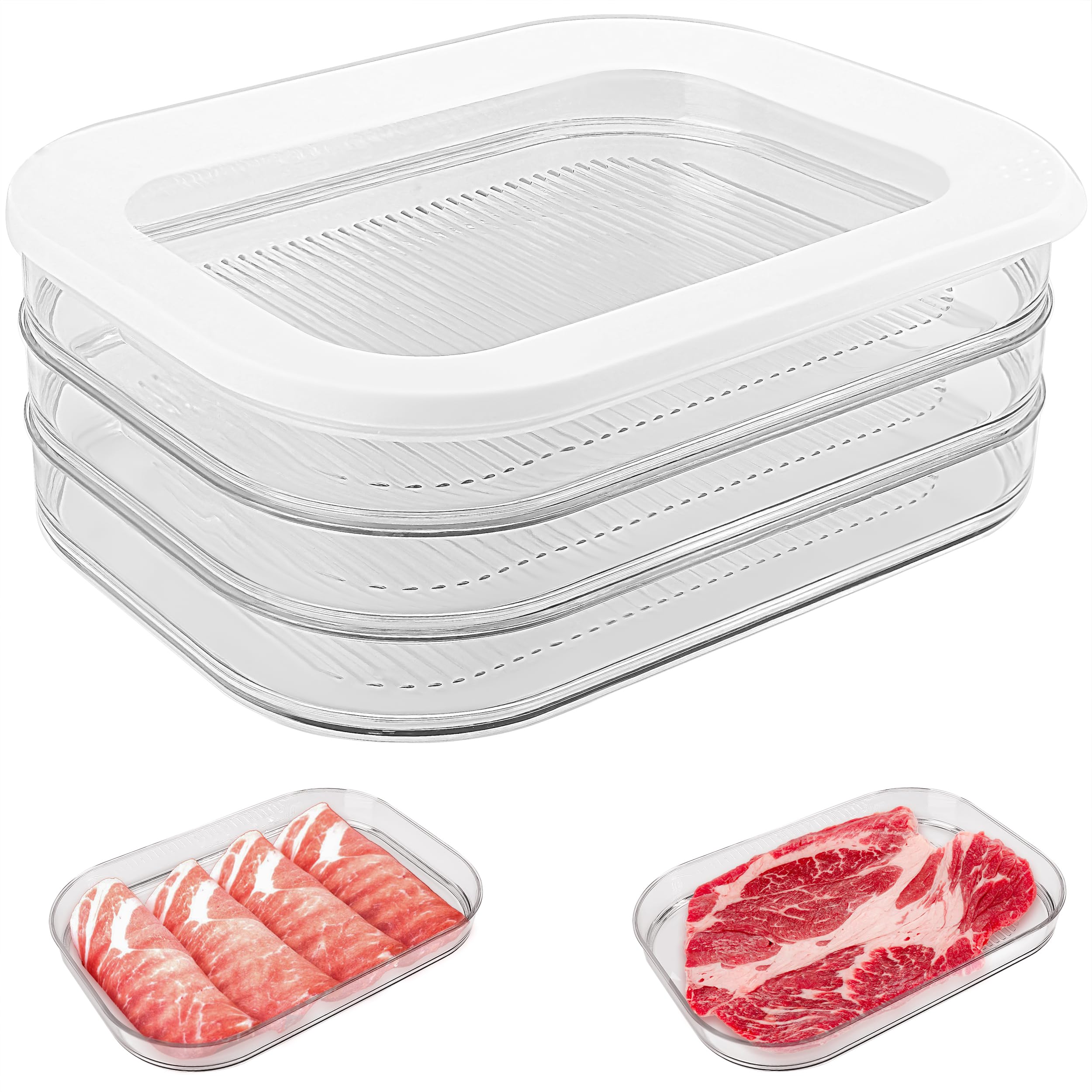 Triple Layer Deli Meat Container Set for Fridge, 1.6L BPA-Free Cold Cut ...