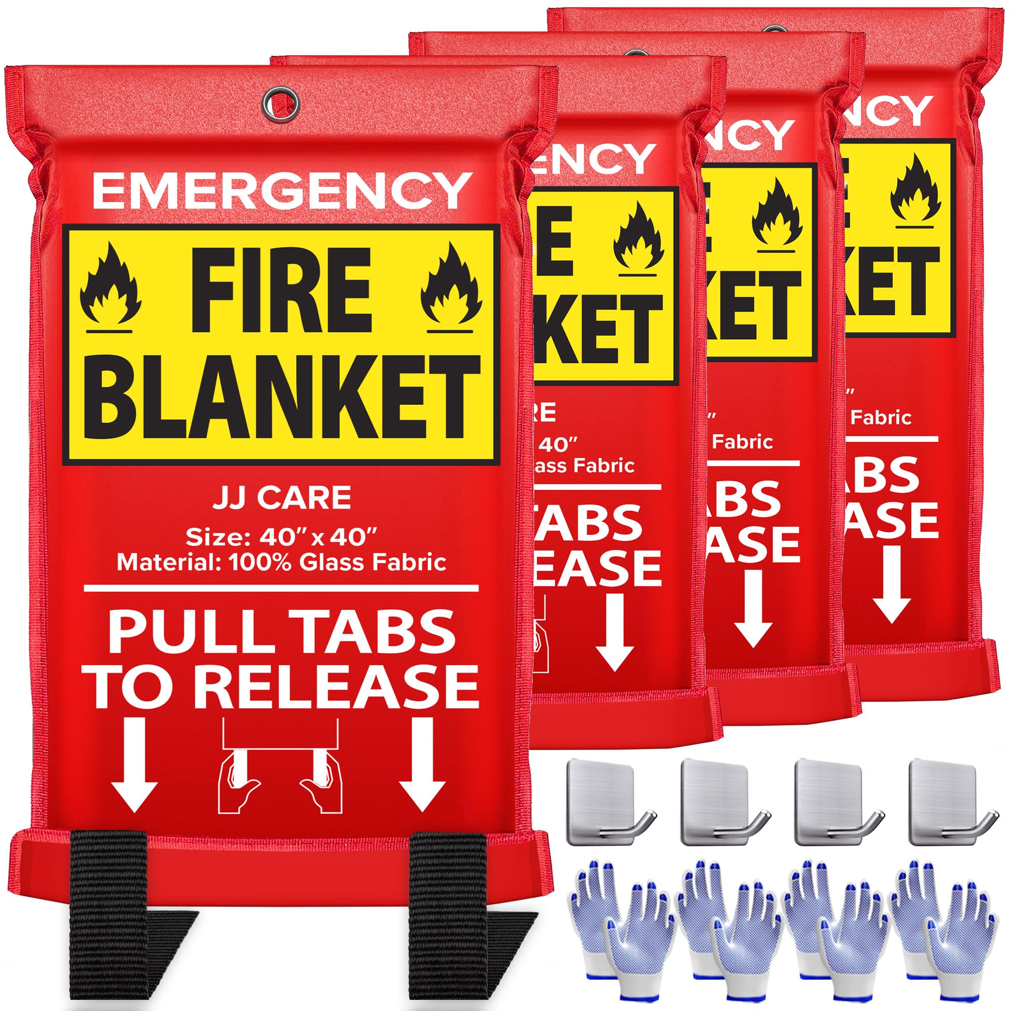 JJ CARE Fire Blanket – 4 Packs with Hooks and Gloves – Emergency Fire ...