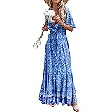 R.Vivimos Women's Summer Short Sleeve Cotton Print Button Up Bohemian Midi Dress at Amazon Women ...