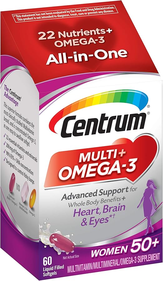 Centrum Multi + Omega-3 (60 Count, 2 Month Supply) Adult Multivitamin ...