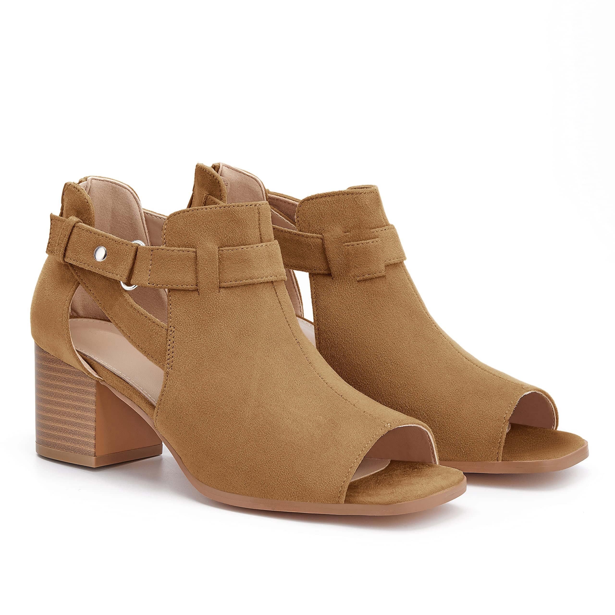 LAICIGO Womens Peep Toe Heels Chunky Heel Booties Open Toe Booty Cutout ...