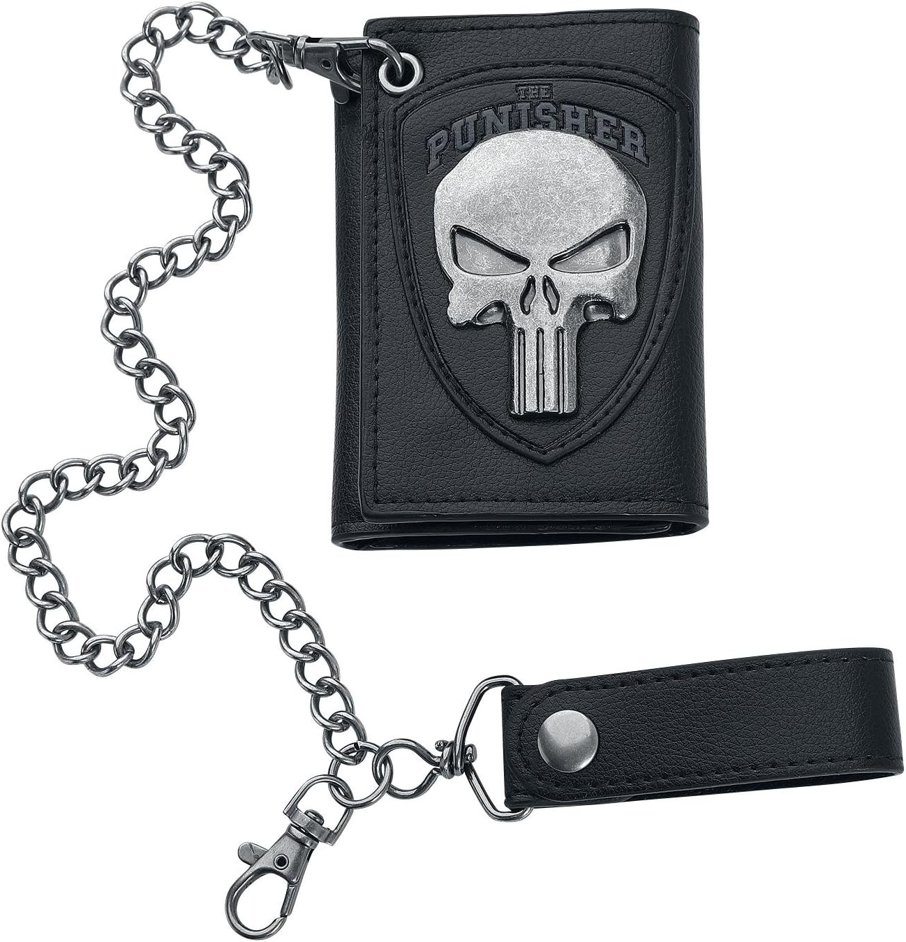 MARVEL COMICS THE PUNISHER Metal Skull Logo Trifold Wallet With Chain ...