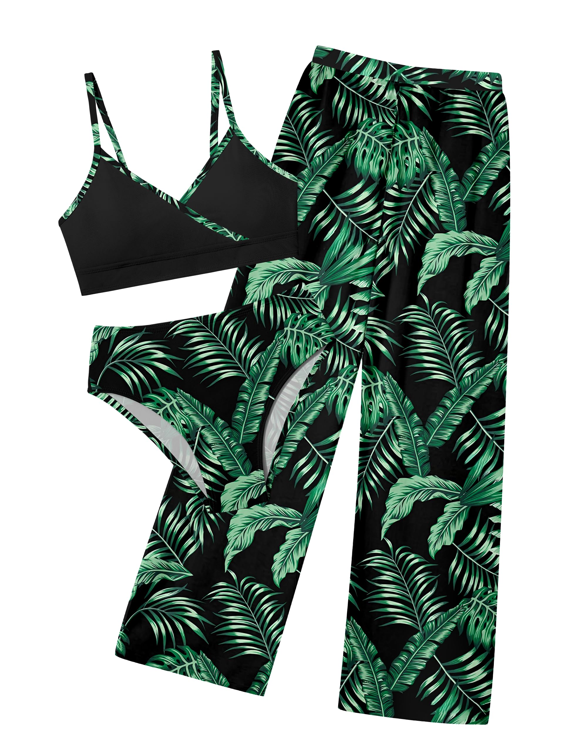 Oranchids Girls Swimsuit Swimsuits for Teens 3 Piece Tropical Print V ...