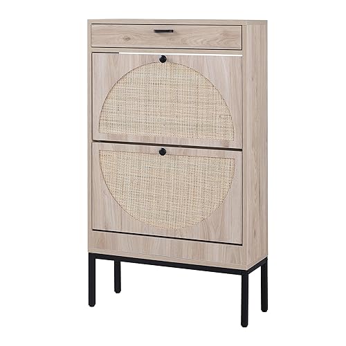 XIAO WEI Shoe Cabinet, Natural Semi Circle Rattan Shoe Storage ...