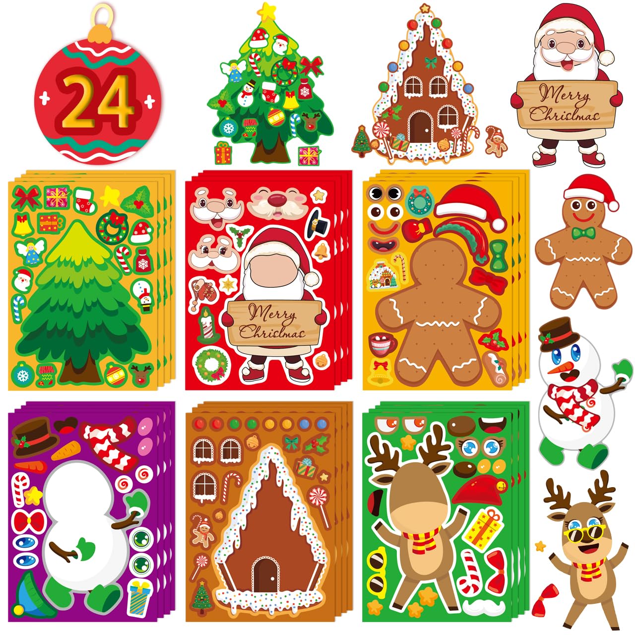 Christmas Stickers for Kids Stocking Stuffers: 24 Sheets Make Sticker ...