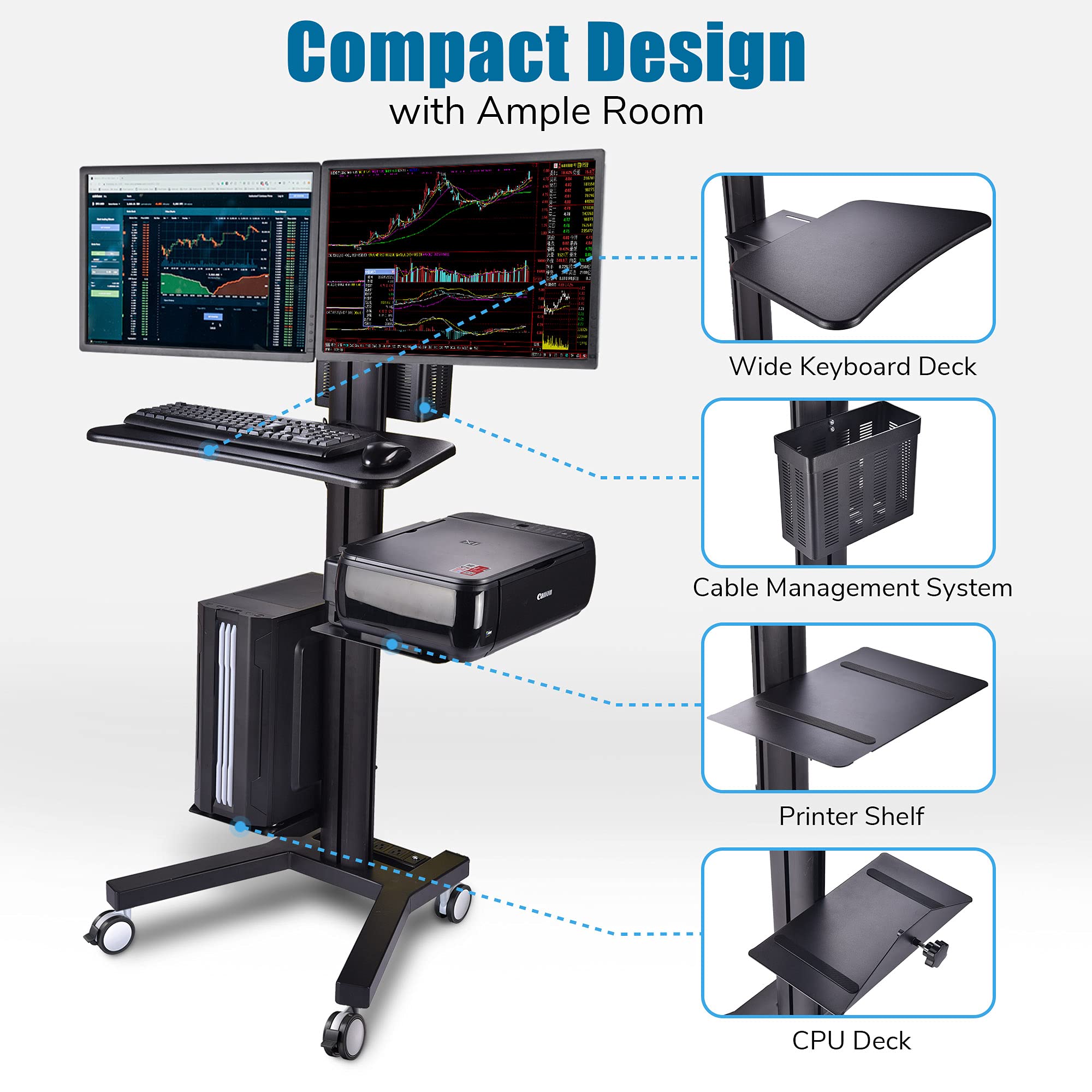 Mua AW Rolling PC Cart Mobile Computer Standing Workstation Moving ...