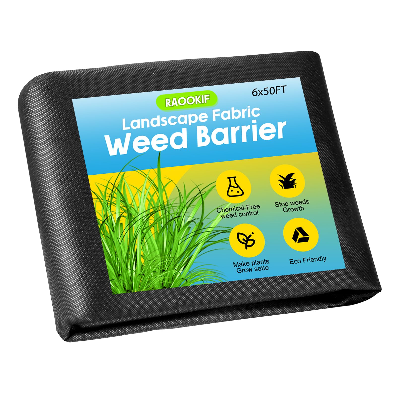 RAOOKIF 6 * 50ft Non-Woven Weed Barrier Fabric Heavy Duty, 5OZ Premium ...