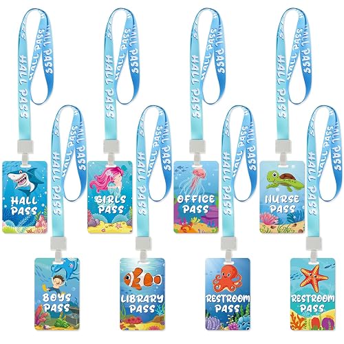 8 Set PVC Hall Pass Lanyards Animal Unbreakable Hall School Passes ...