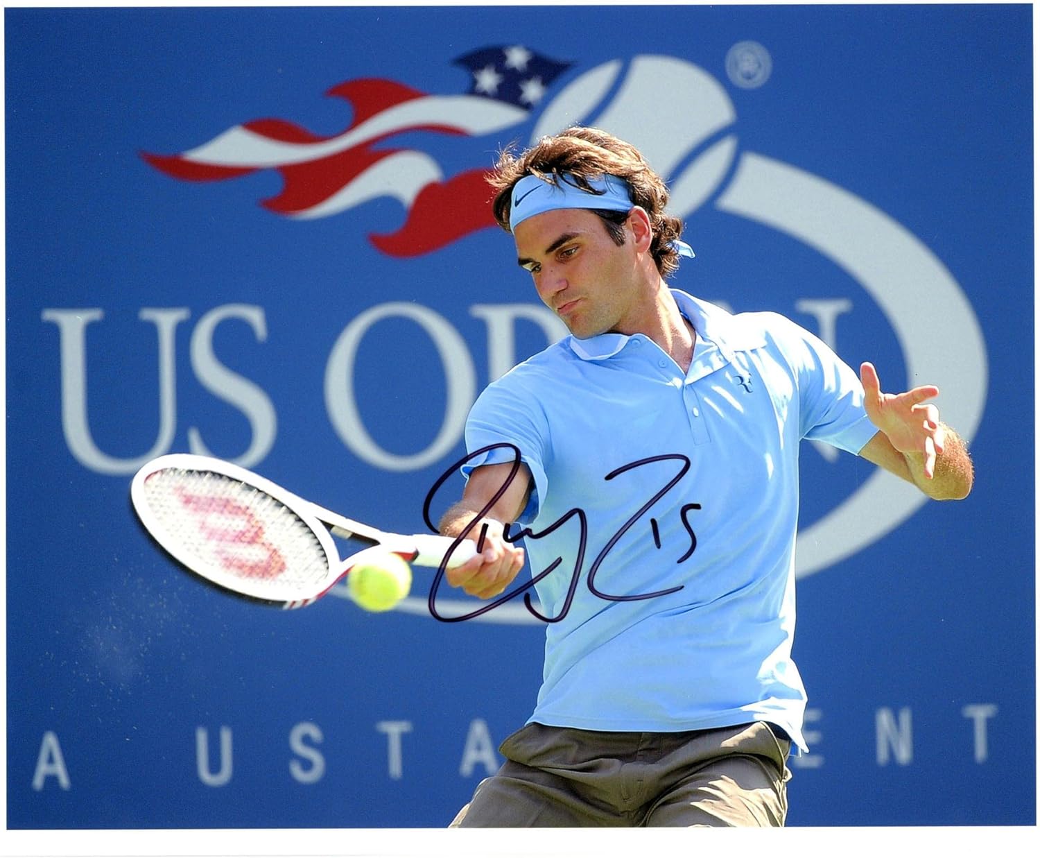 Roger Federer Autographed 8" x 10" US Open Blue Shirt Photograph ...