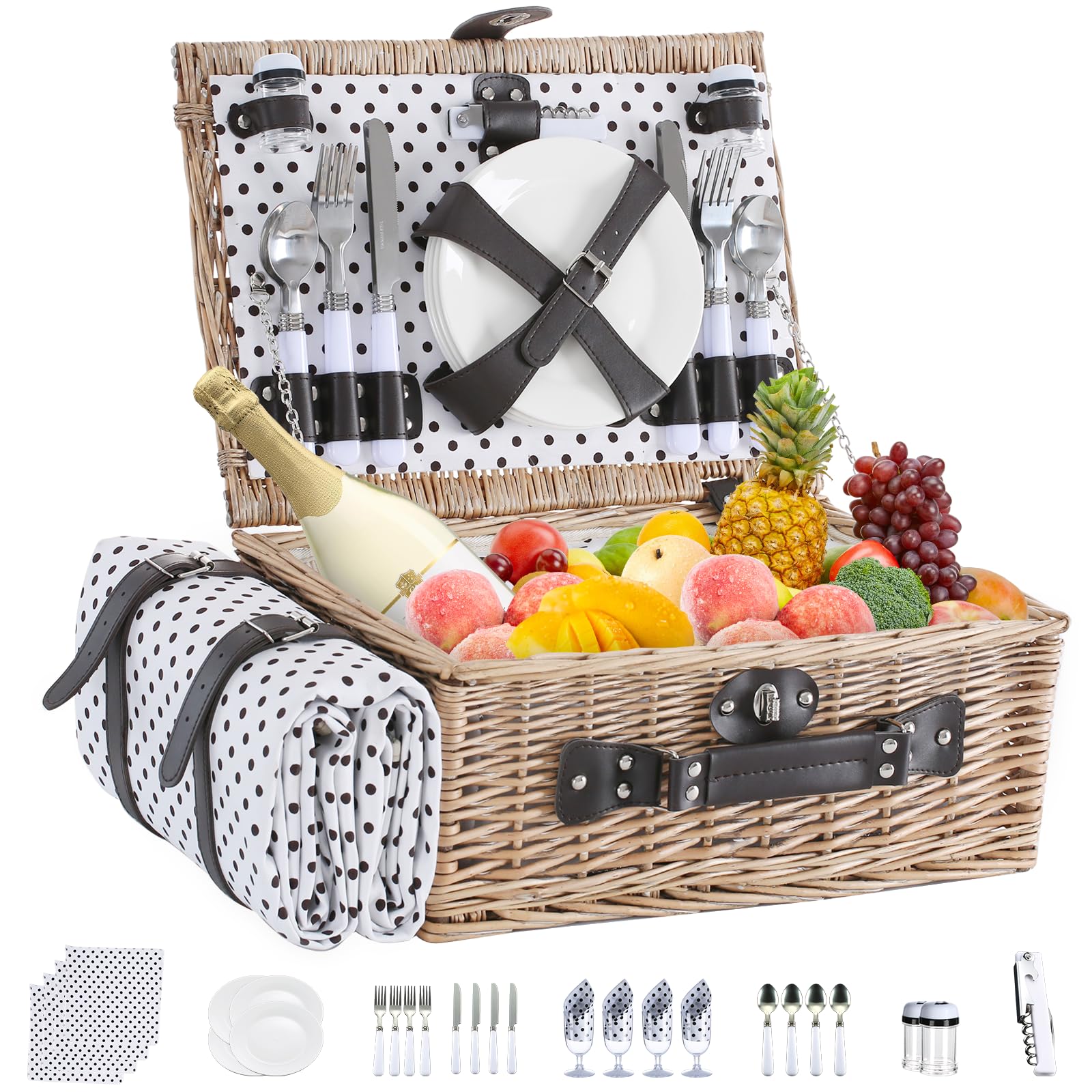 YPshuye Picnic Basket Set for 4 with Waterproof Picnic Blanket and ...