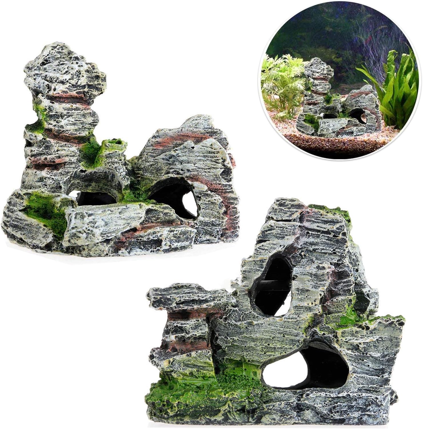 2pcs Fish Tank Rockery Hiding Cave Decoration For Fish Tank, Aquarium ...