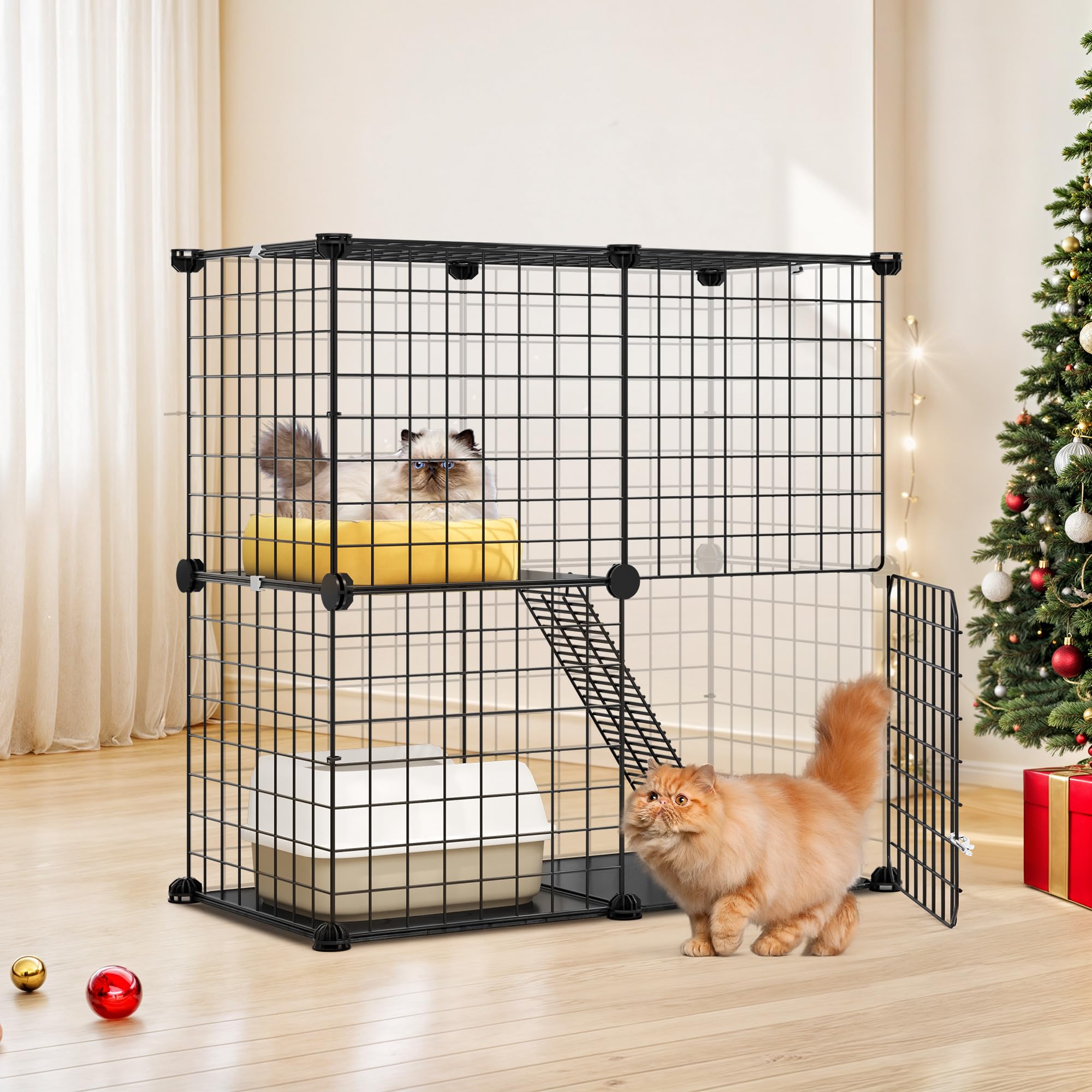 YITAHOME 2 Tier Cat Cage Indoor, Kitten Kennel Condo DIY Pet Playpen ...