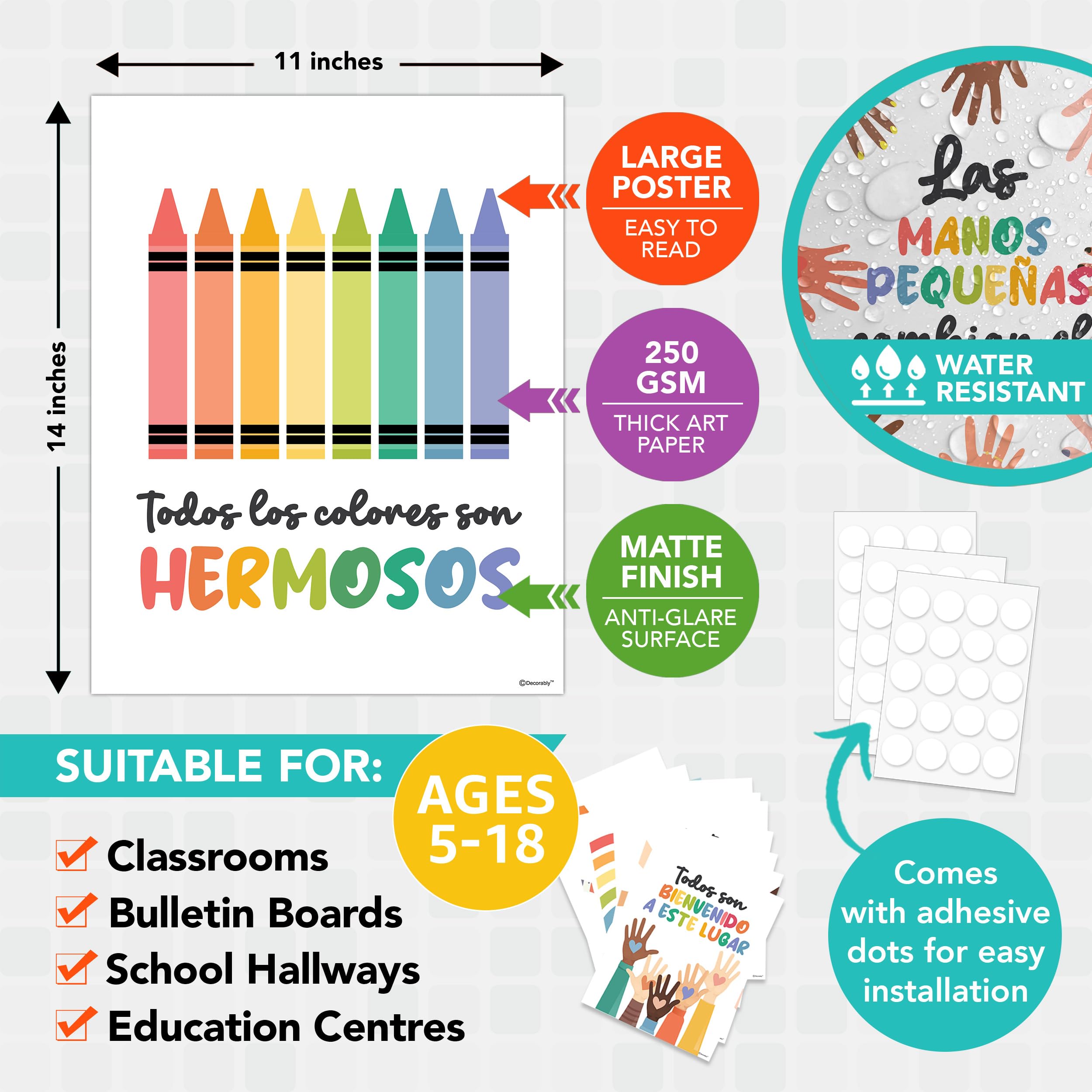 Mua Decorably 12 Diversity Spanish Classroom Posters, 11x14in Matte ...