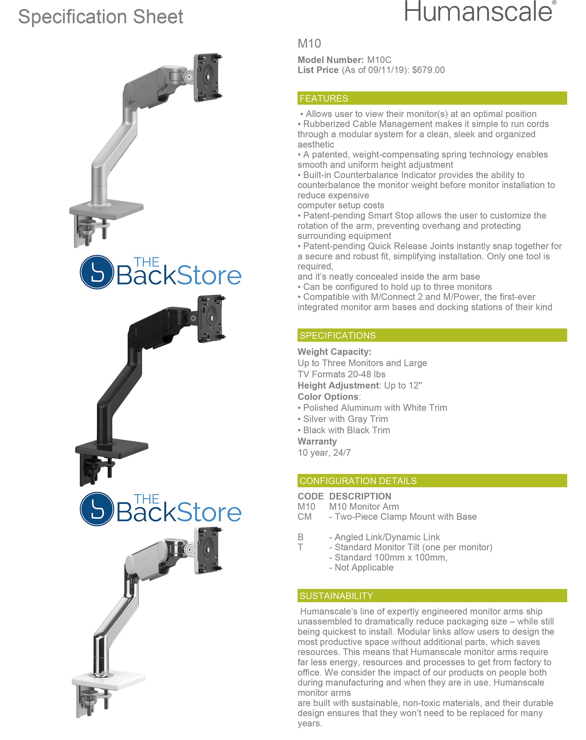 Mua Humanscale M10 Adjustable Heavy Duty Monitor Arm with Angled ...