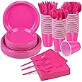 Amazon.com: ADXCO 350 Pieces Hot Pink Party Supplies Disposable ...