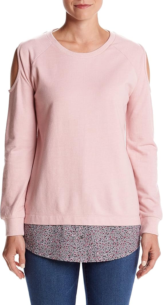 Ruff Hewn Cold Shoulder Printed Hem Top at Amazon Women’s Clothing store