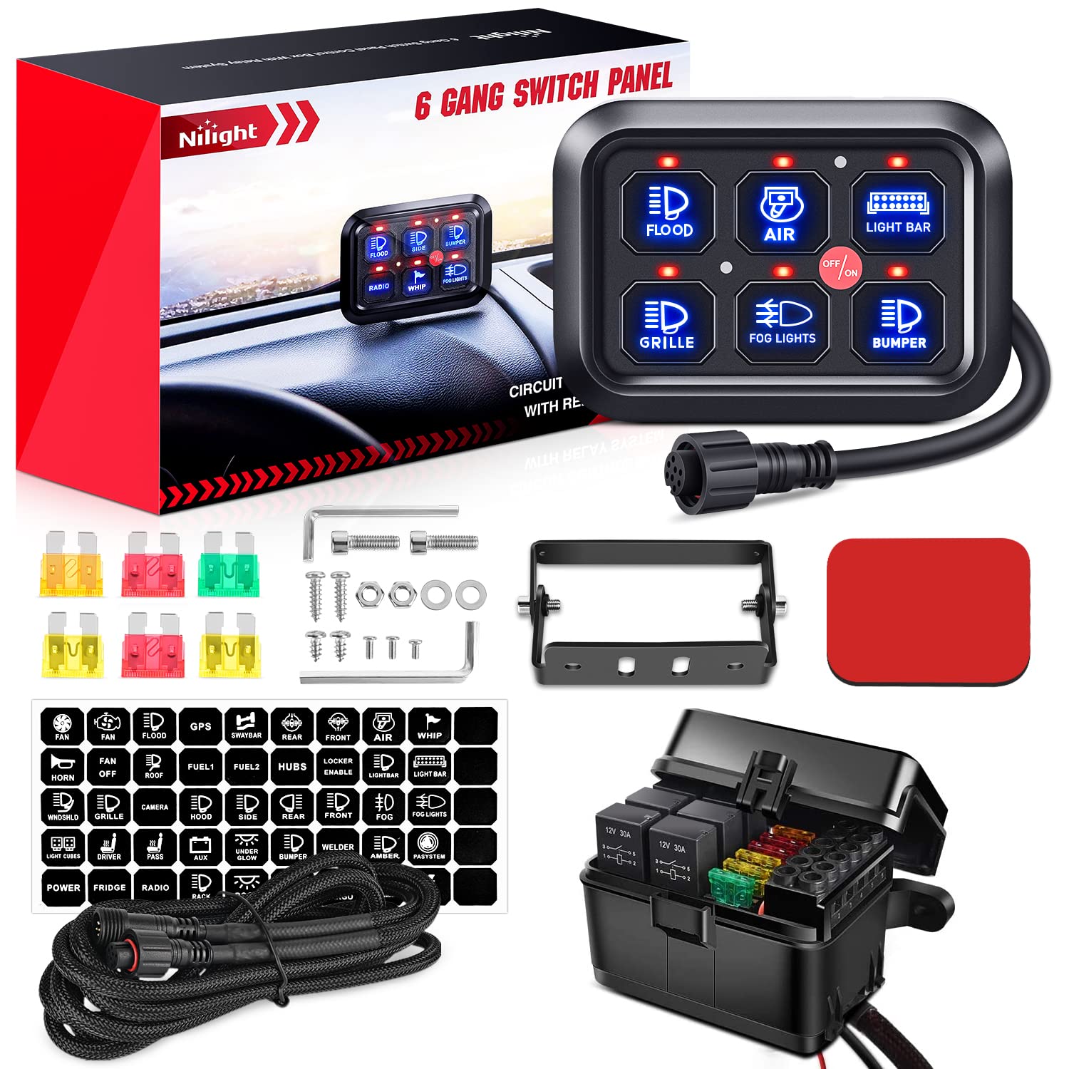 Mua Nilight 6 Gang Switch Panel Universal Circuit Control Relay System ...