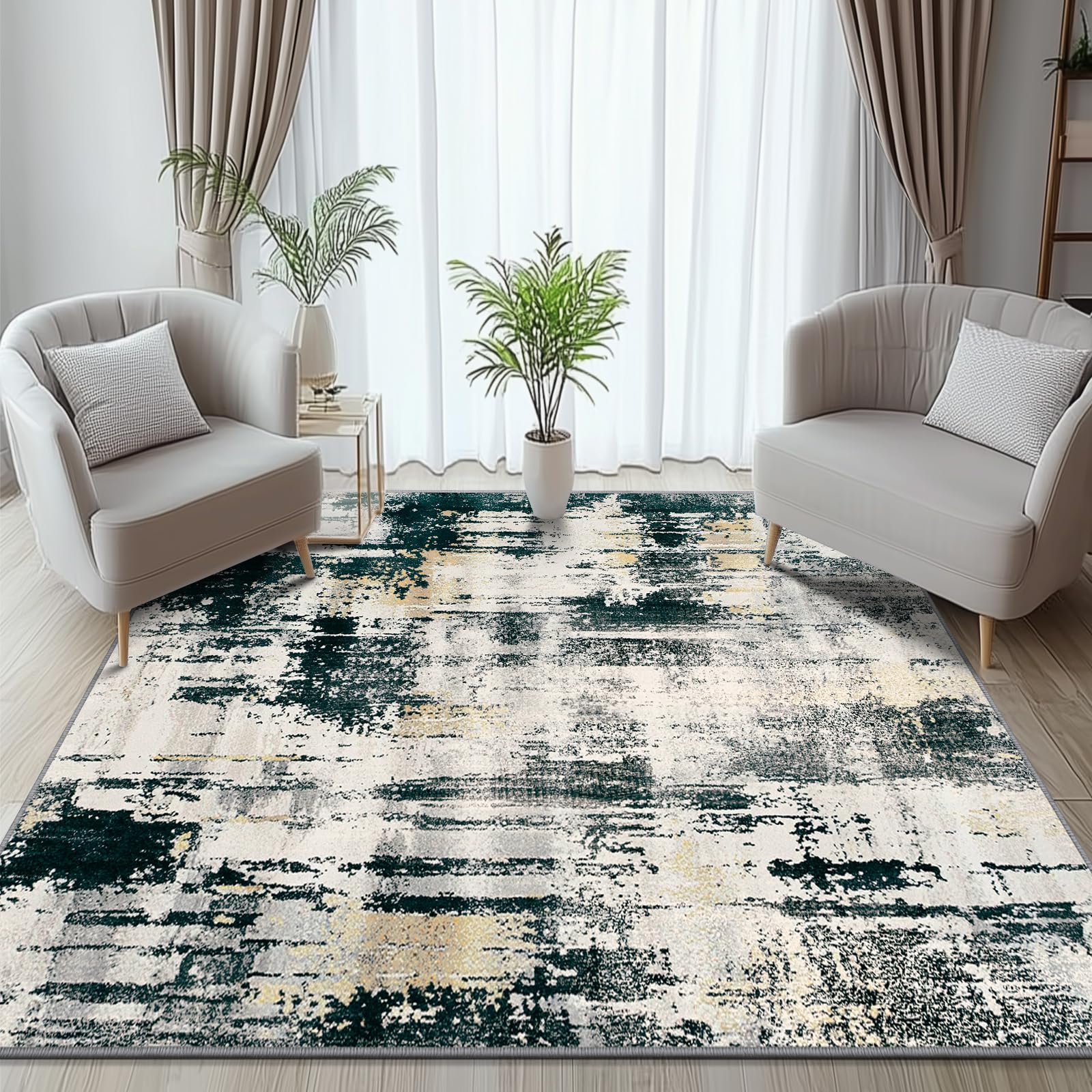 KIRFEIHT Modern Abstract 6x9 Area Rug, Non-Slip Washable Carpet for ...