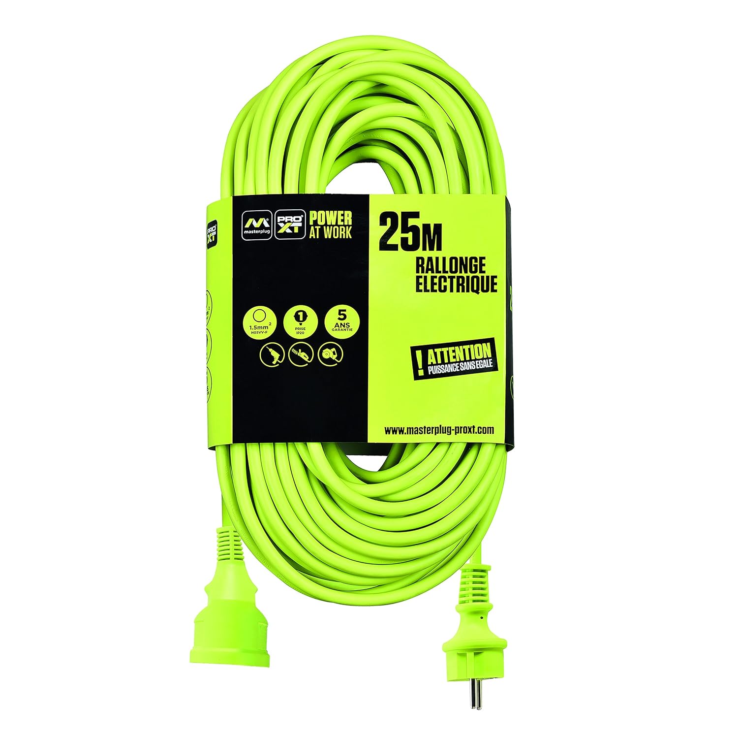 Masterplug EXF25162G1-PX Rallonge électrique, 220 V, Vert Fluo, 25 m ...