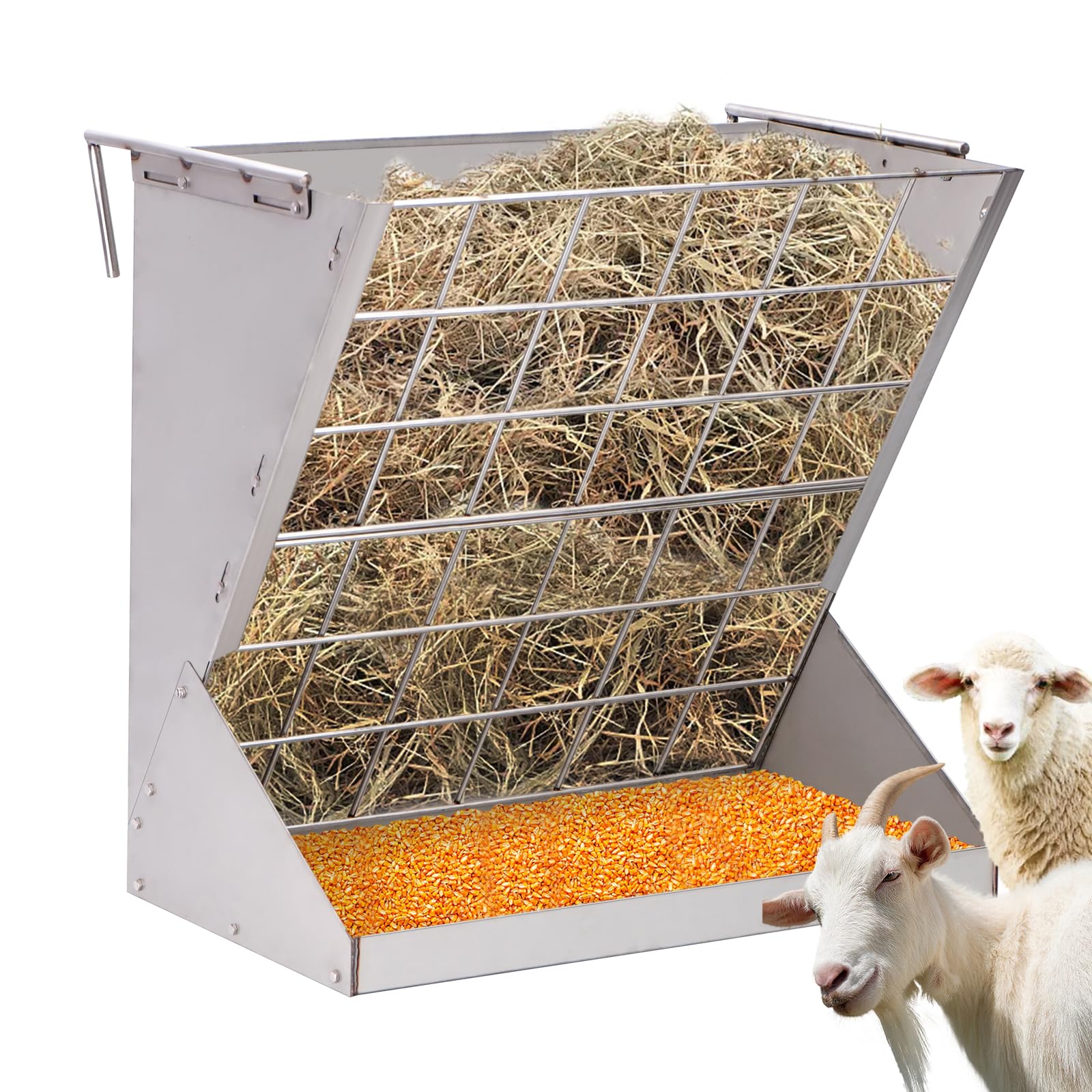 Mua Wall Mounted Hay Rack,2 in 1 Heavy Duty Goat Hay Feeder 22" H Hay and Grain Feeder Deer ...