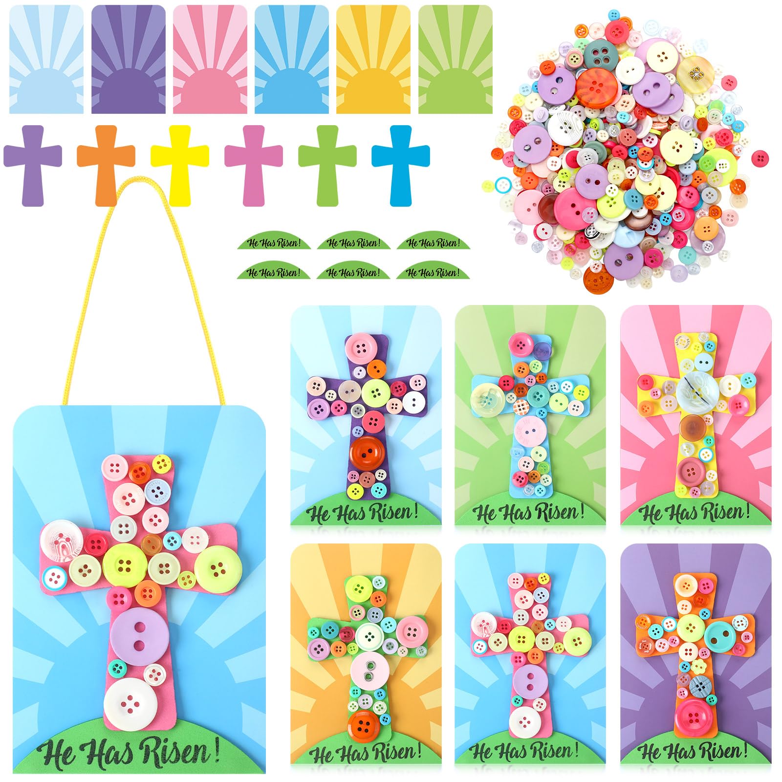 Lunmon 24 Sets Easter Crafts for Kids Bulk Religious DIY Easter Button ...
