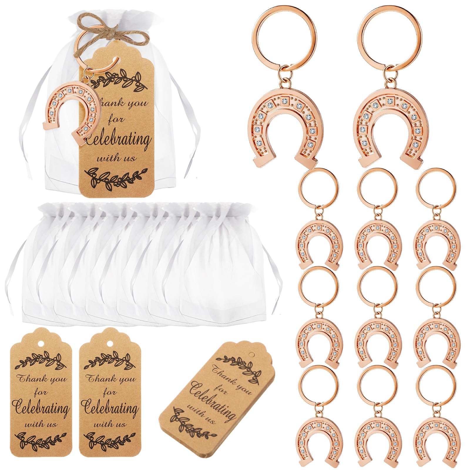 Ecation 20 Set Horseshoe Keychain Party Favors Set Steel Horseshoe ...