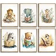 Amazon.com: 6Pcs Animal Studying Nursery Wall Art Animal reading book ...