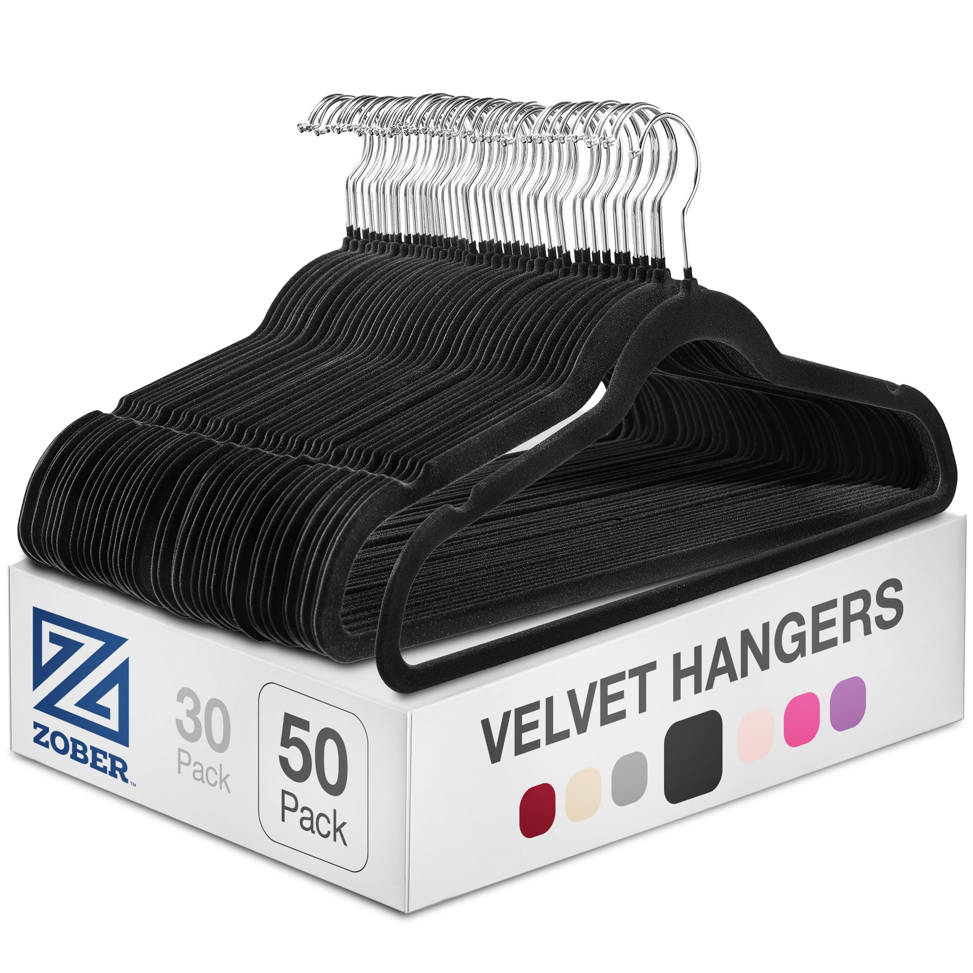 Zober Velvet Hangers 50 Pack - Heavy Duty Black Hangers for Coats ...