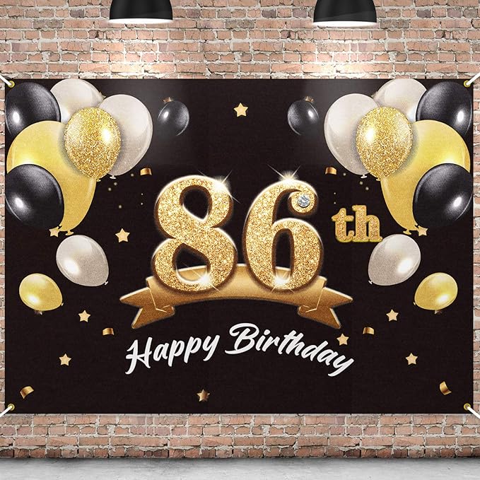 Amazon.com: PAKBOOM Happy 86th Birthday Banner Backdrop - 86 Birthday ...