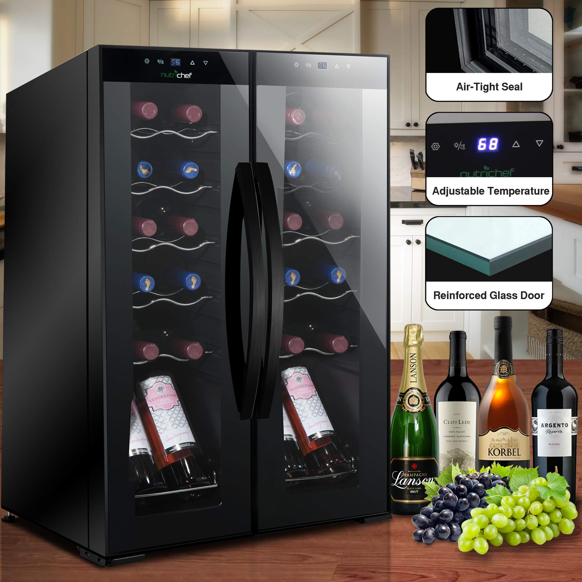 Mua NutriChef PKCWC240 Cellar Cooler for White and Red Wines Chiller, 24 Bottle Dual Zone-Black ...