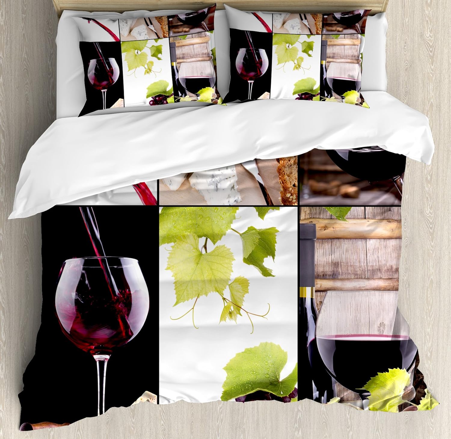 Amazon.com: Ambesonne Wine Duvet Cover Set, Wine Collage with Cask ...