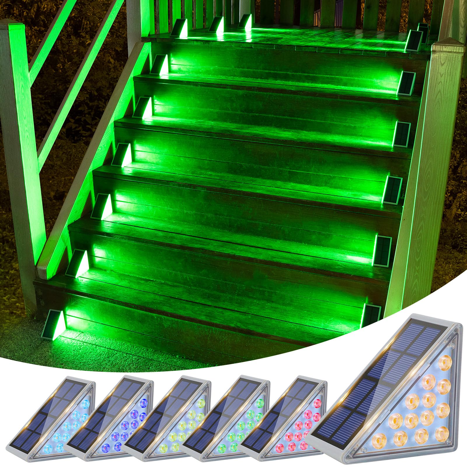 VOLISUN Solar Stair Lights 6 Pack, 7 Fixed Colors, Solar Step Lights ...