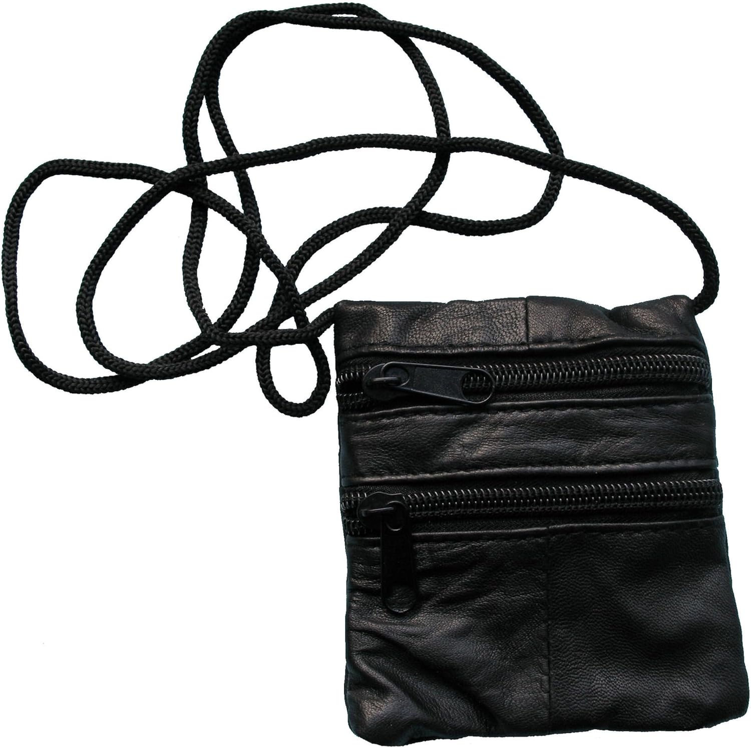 Real Genuine Soft Black Patchwork Leather Neck Purse: Amazon.co.uk ...