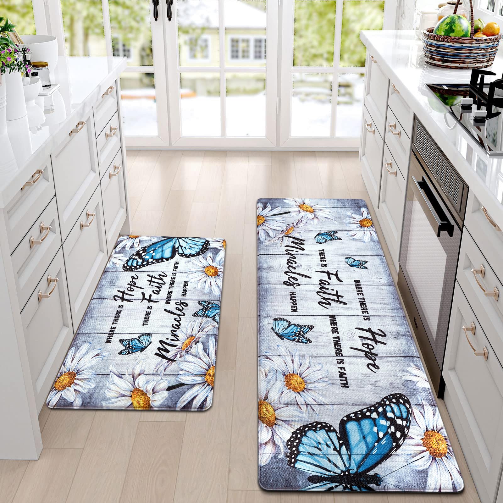 Likiyol Butterfly Floral Kitchen Rugs 2 Piece Farmhouse Kitchen Mats ...