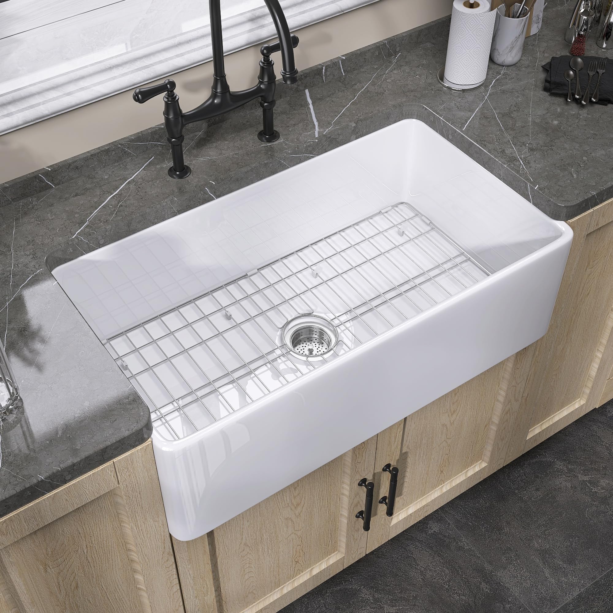 ZUAGCO Farmhouse Sink 30 X 20 Fireclay White Farm Sink Undermount ...