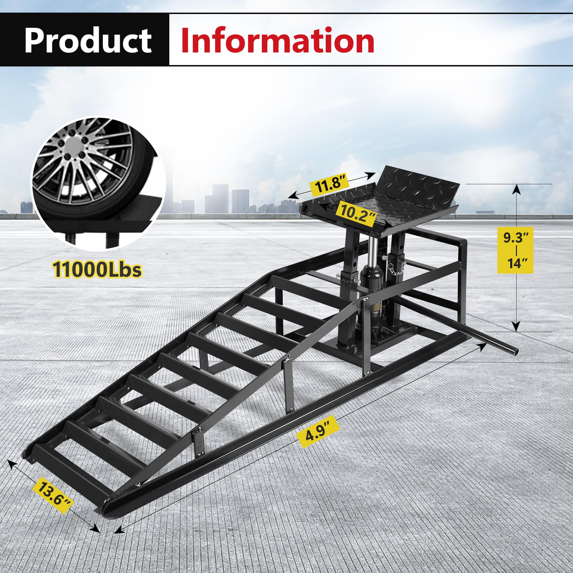 Hydraulic Car Ramps, 5T 11000lbs Low Pro-File Car Lift Service Ramps ...