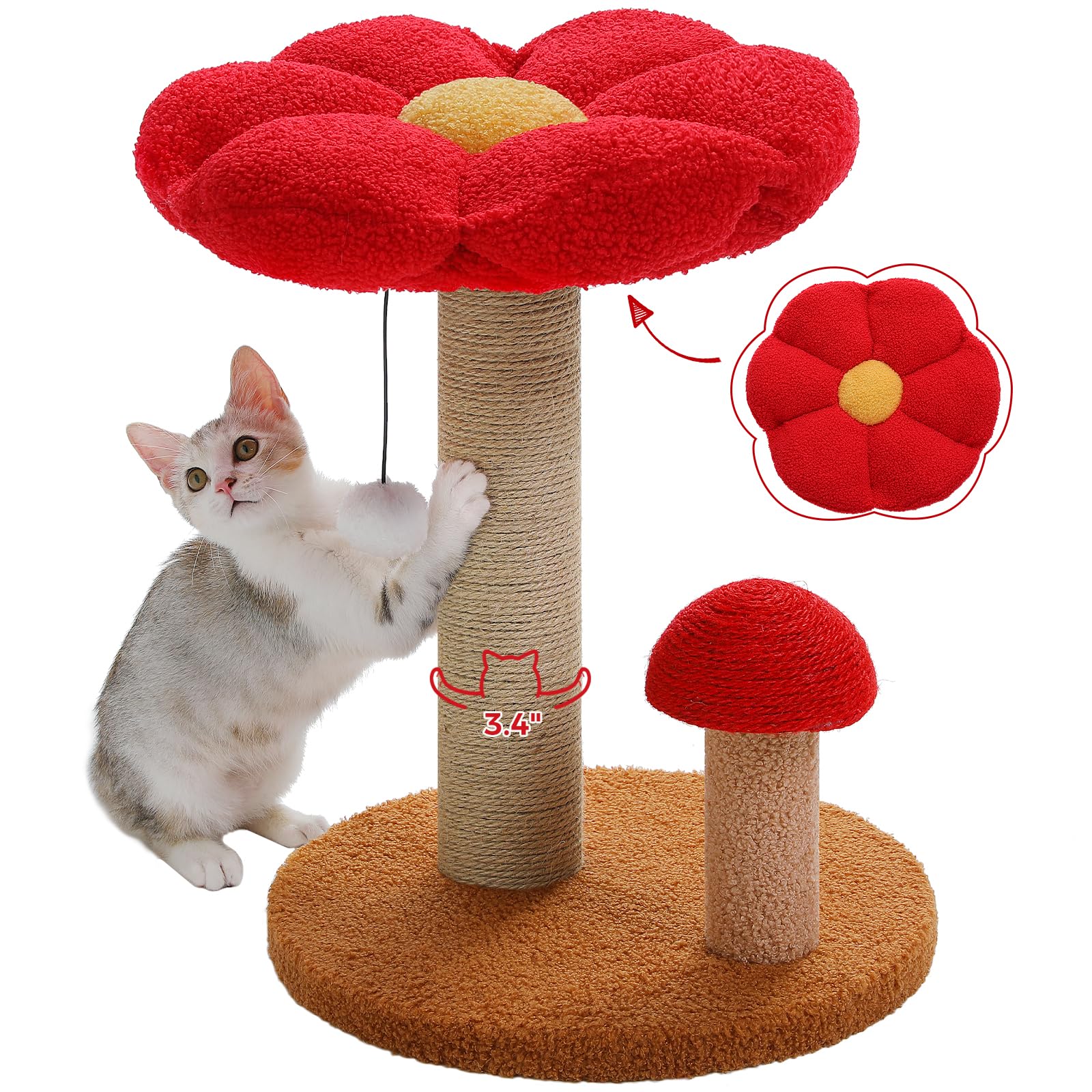 PETEPELA Cat Scratching Post, Mushroom Cat Scratcher Cute Cat Tree ...