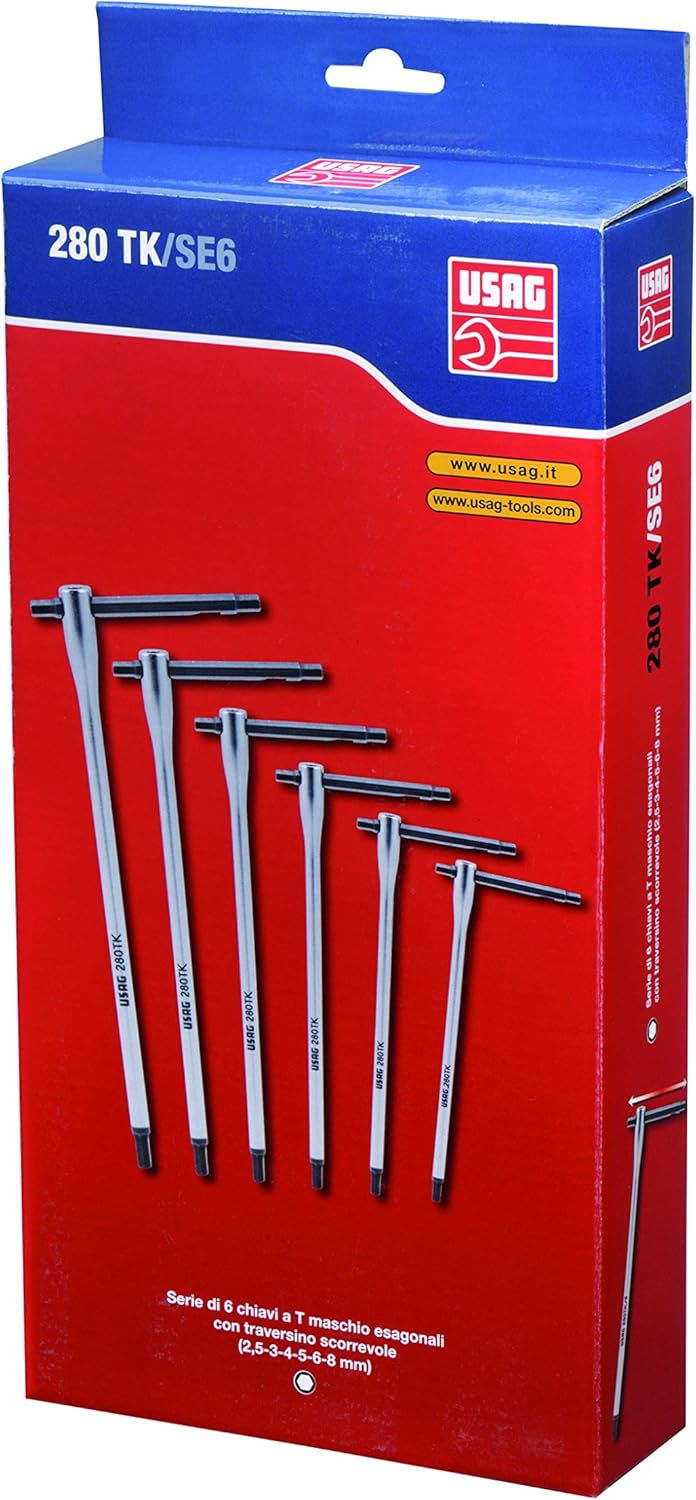 USAG 280 TK/SE6 – Set of SIX T-Handle Hexagon Keys with Sliding BAR – BigaMart